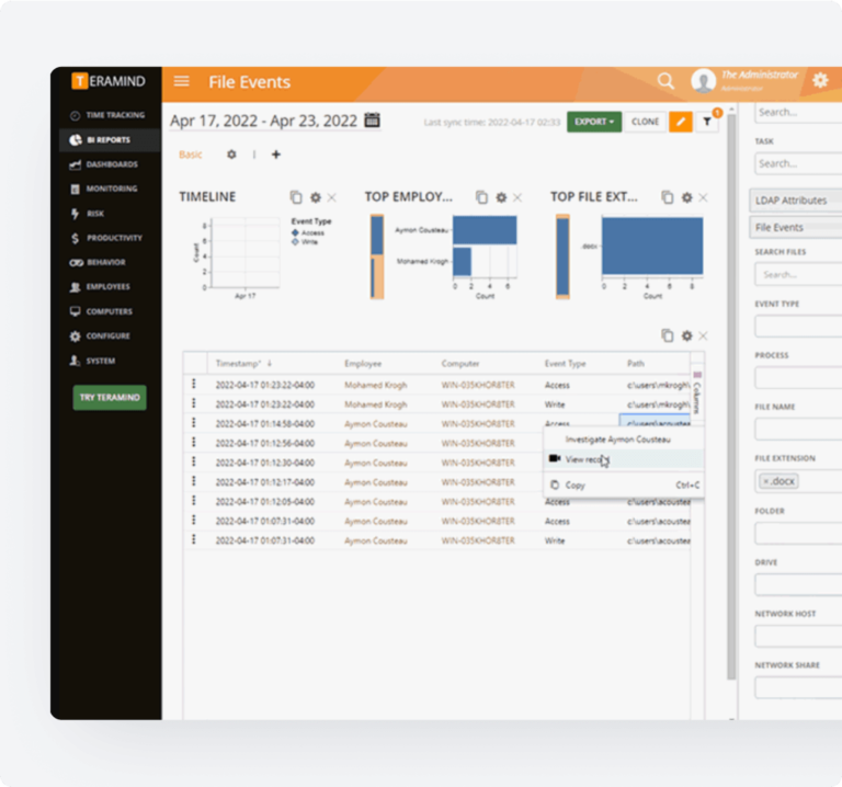 File Activity Monitoring - Teramind