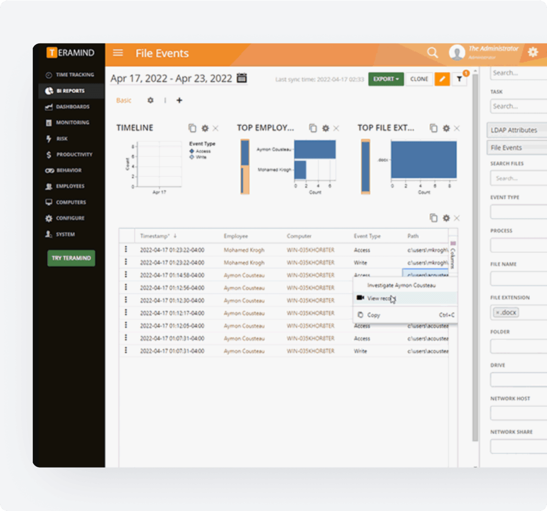 File Activity Monitoring - Teramind